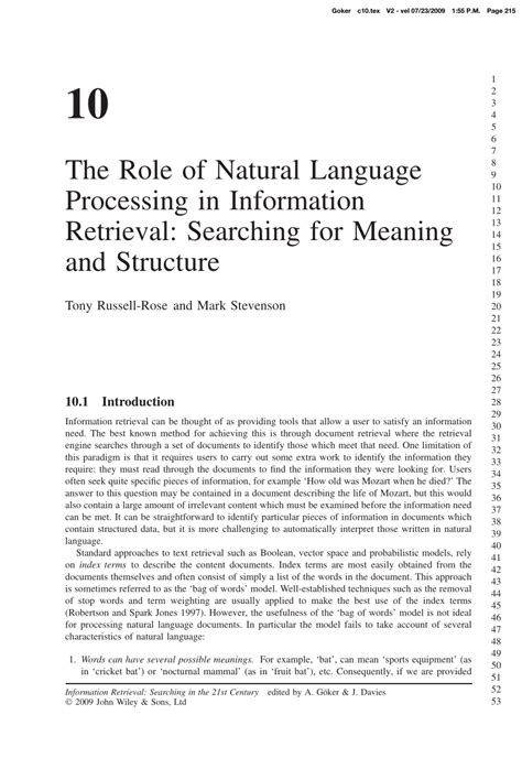 Pdf The Role Of Natural Language Processing In Information Retrieval Searching For Meaning