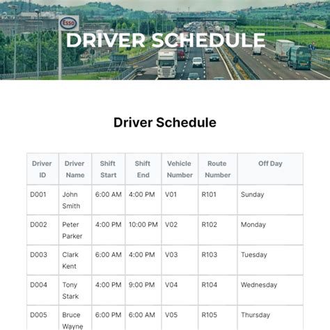 Free Driver Schedule Template To Edit Online