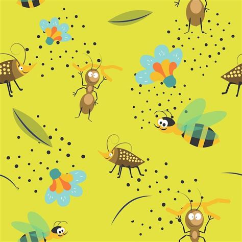 Premium Vector Funny Insects Ants And Beetles Bees Pattern