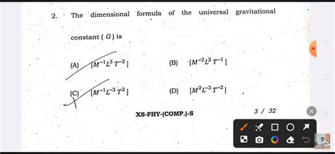 2 The Dimensional Formula Of The Universal Gravitational Constant G Is