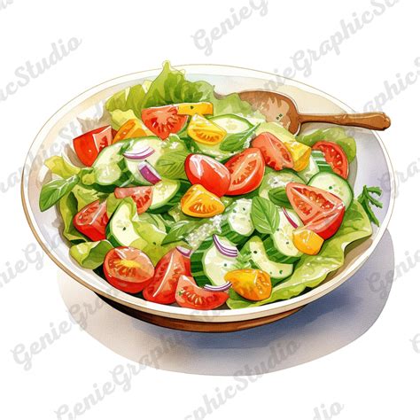 Salad Clipart Healthy Food Png Printable Wall Art Watercolor Salad
