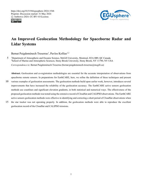 pdf an improved geolocation methodology for spaceborne radar and