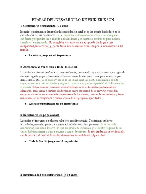 Etapas Del Desarrollo De Erik Erikson Pdf