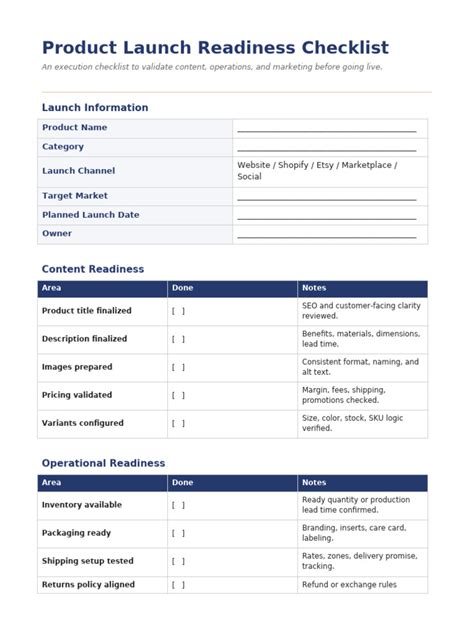 03 Product Launch Readiness Checklist Pdf Business Marketing