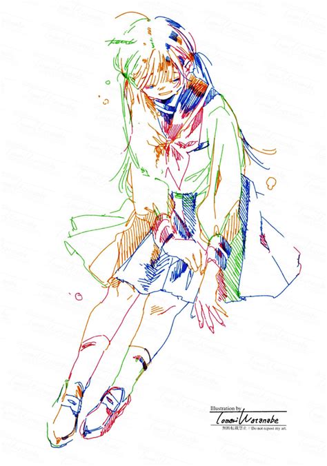 Watanabe Tomari Original Highres 1girl Artist Name Closed Eyes Collared Shirt Colorful