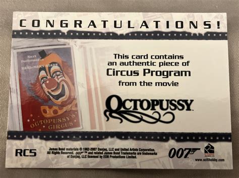 2007 James Bond 007 Rare Variation Octopussy Circus Program Prop Relic
