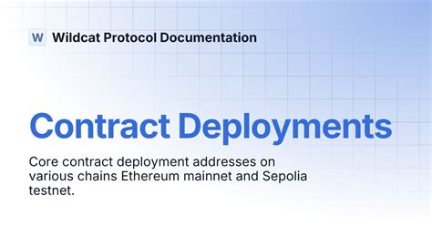 Contract Deployments Wildcat Protocol Documentation