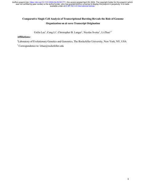 Pdf Comparative Single Cell Analysis Of Transcriptional Bursting