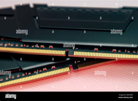 Ddr4 Dram Memory Modules In Red Light Computer Ram Chip Close Up On