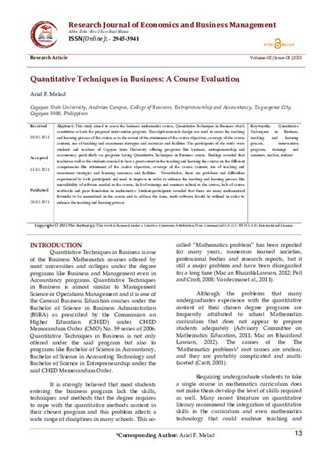 Pdf Quantitative Techniques In Business A Course Evaluation