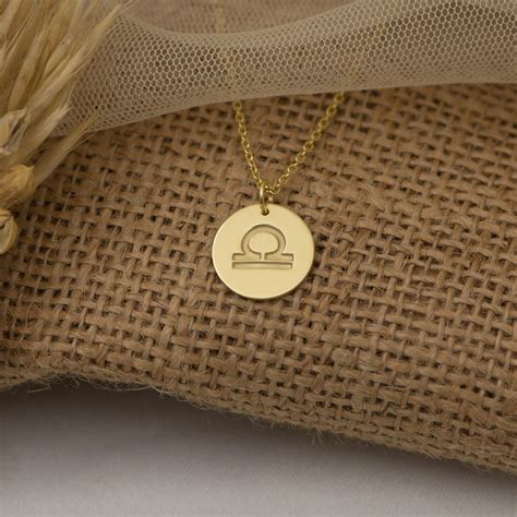 14k Solid Gold Libra Zodiac Sign Necklace Astrology Libra Pendant