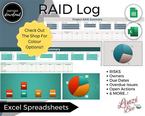 Project Management RAID Log Risk Tracker Actions Log PMO Tracker Task Tracker Excel