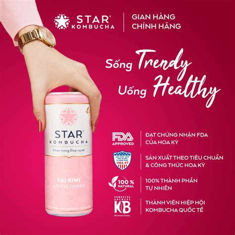 Lốc 6 Lon Thức Uống Lên Men Star Kombucha Vải Kiwi Lovely Lychee