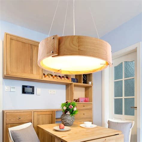 Solid Wooden Bar Simple Led Pendant Lights Log Restaurant Lights
