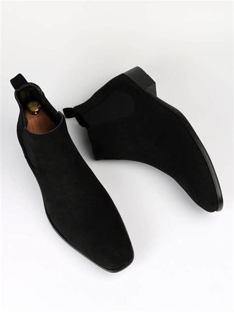 Men Minimalist Slip On Chelsea Boots Minimalist Black Faux Suede Boots