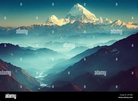 Snowy Mountains Landscape Snow Covered Peack 3d Illustration Scenery