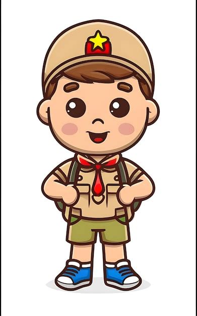 Un Mignon Garçon Scout De Dessin Animé Portant Un Sac à Dos Photo Premium