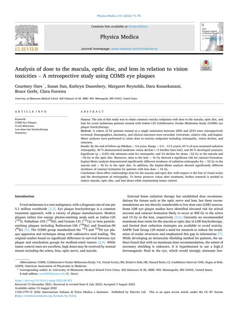 Pdf Analysis Of Dose To The Macula Optic Disc And Lens In Relation To Vision Toxicities A