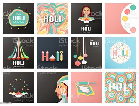 행복 한 홀리 색상의 축제 템플릿 배너 포스터 인사말 카드에 대 한 분 델 템플릿 요소 디자인 벡터 일러스트 레이 션 종이 컷 공예 플랫 레이 스타일과 종이 접기 유형