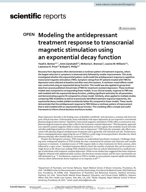 Pdf Modeling The Antidepressant Treatment Response To Transcranial