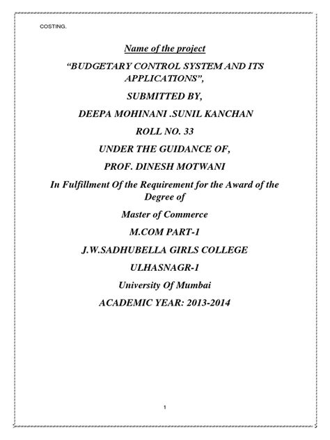 Budgetary Control System And Its Applications Pdf Budget Budgets And Budgeting