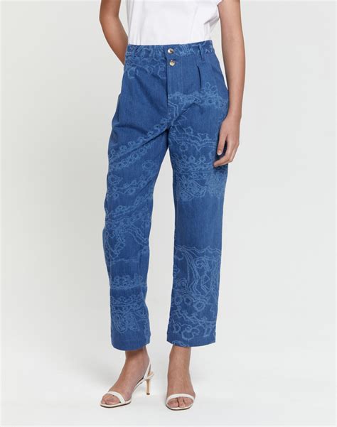 네이비 데미지장식 데님팬츠