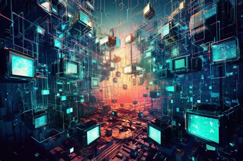 Ai Generated Illustration Of Multiple Computer Monitors With