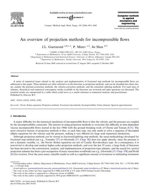 An Overview Of Projection Methods For Incompressible Flows Pdf