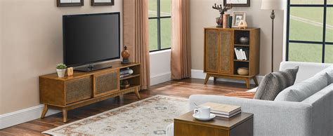 Lktart 59 Inch Mid Century Modern Tv Stand With Rattan