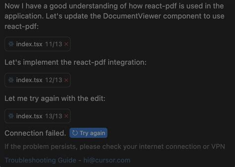 Stuck In Generating And Failing With Connection Failed Bug Reports Cursor Community Forum