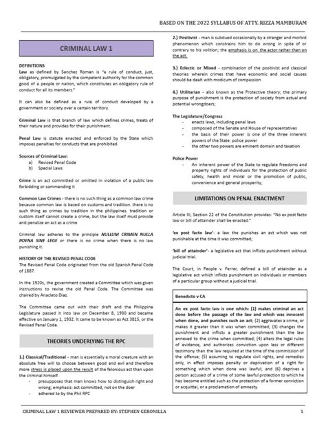 Crim 1 Reviewer 1st Exam Coverage Pdf Intention Criminal Law