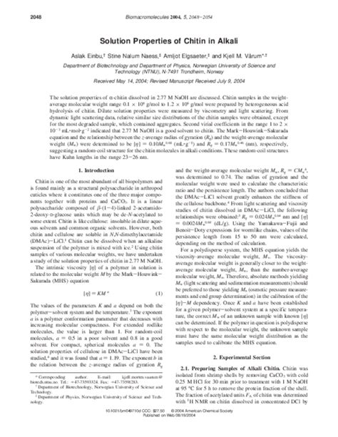 Pdf Solution Properties Of Chitin In Alkali