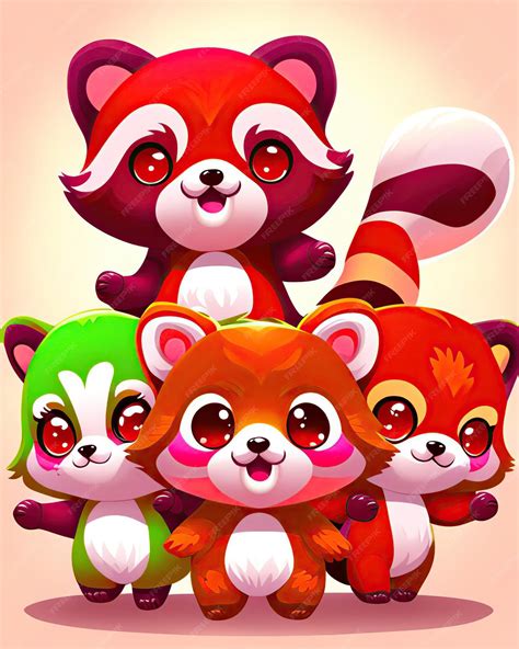 Premium Photo A Group Of Cute Kawaii Red Pandas Together