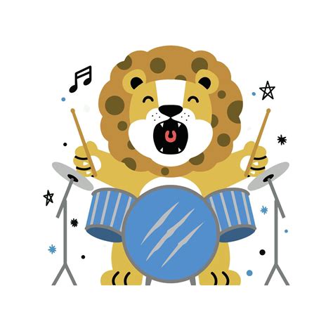Cute Lion Playing Drums Illustration 57987544 Vector Art At Vecteezy