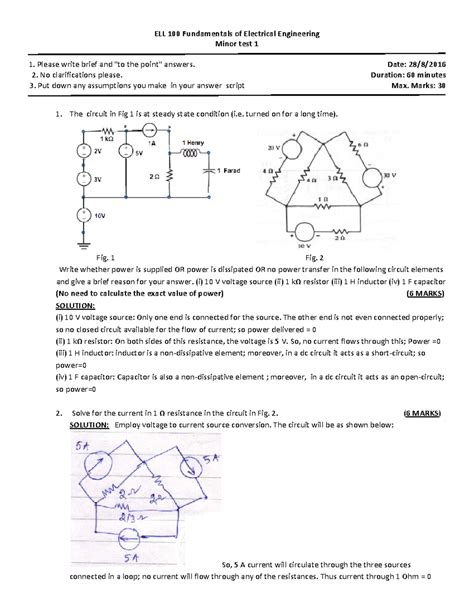 Minor 1 Solutions Electrical Engineering Ell 100 Fundamentals Of