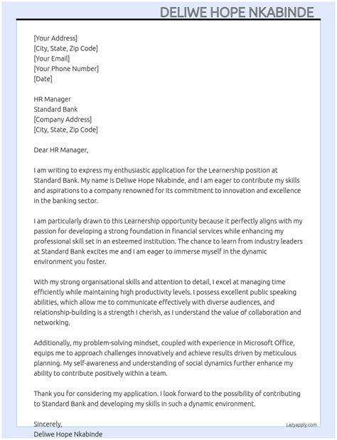 Cover Letter For Learnship Lazyapply