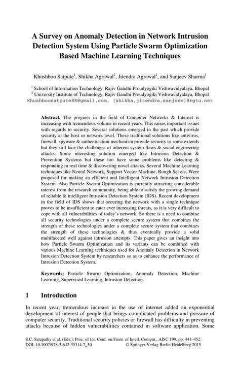 Pdf A Survey On Anomaly Detection In Network Intrusion Detection System Using Particle Swarm