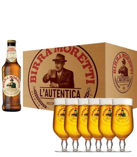 Birra Moretti 33cl Bottle Case X 24 With 6 Signature Glasses Charles