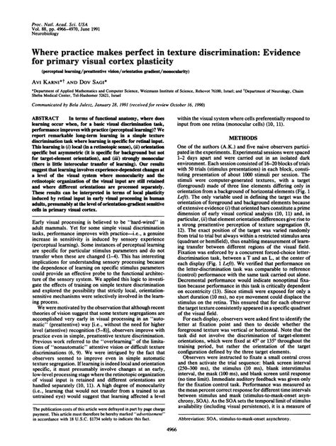 Where Practice Makes Perfect In Texture Discrimination Evidence For Primary Visual Cortex
