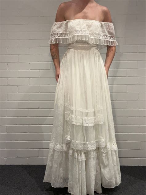 70s Off The Shoulder Lace Detail Gunne Sax Dress Fruitful Bridal