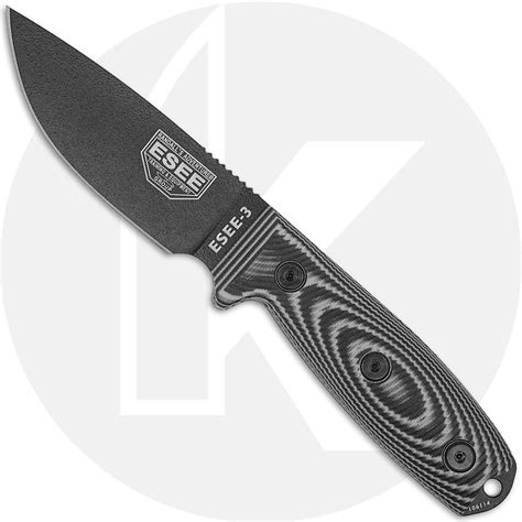 Esee 3 3pmb 002 Fixed Blade Knife Black 1095 Drop Point Gray Black 3d G10 Handle Black