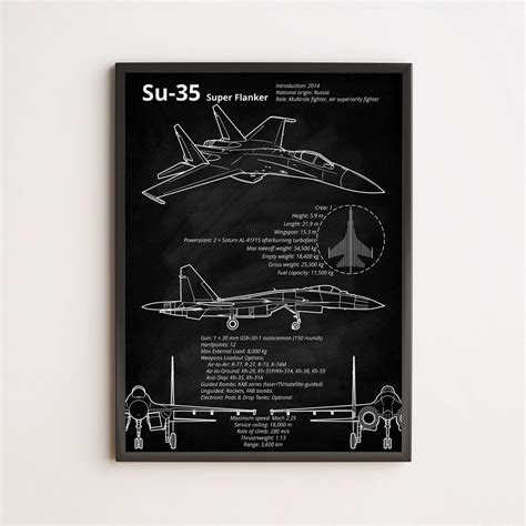 Su 35 Flanker E Blueprint Poster — Russian Supermaneuverable Fighter