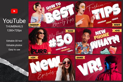 Youtube Thumbnails With 3d Text Social Media Templates ~ Creative Market