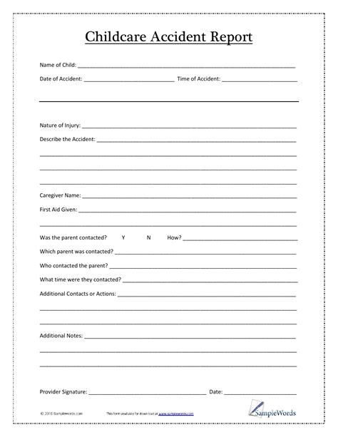 Daycare Incident Report Printable