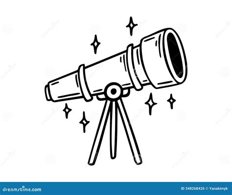 Telescope Doodle Hand Drawn Icon Outline Drawing Telescope With Stars Line Clipart Symbol