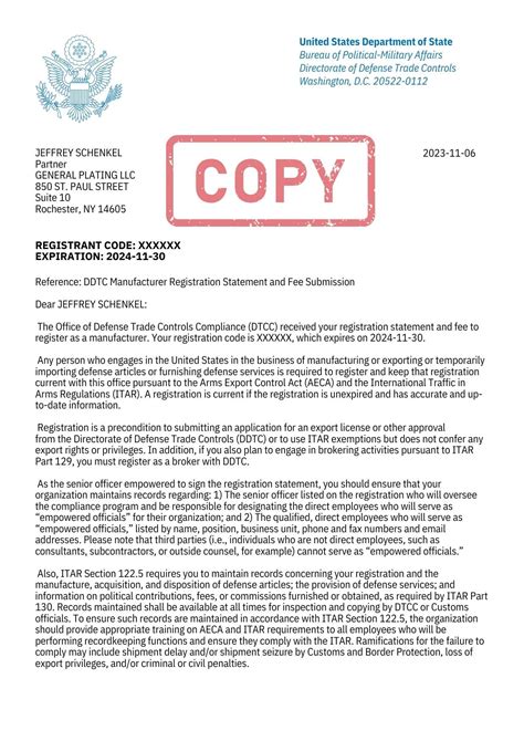 General Plating Llc Itar Registration 2024