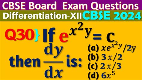 Q30 If E X 2 Y C Then Dy Dx Is If E To The Power X Square Y C Find Dy Dx Youtube