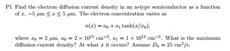 Solved Find The Electron Diffusion Current Density In An