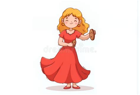 Cheerful Blonde Chibi Character In Red Dress Holding Bread Korean Style 2d Flat Vector Art