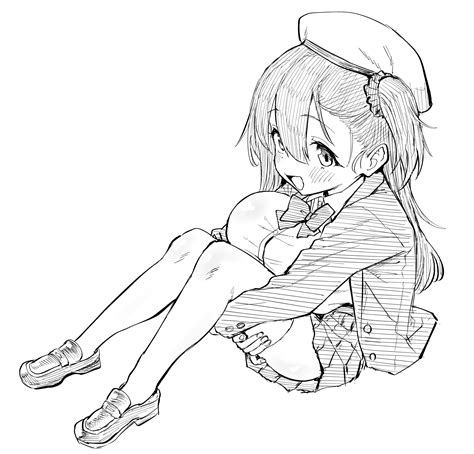 Original Highres 1girl Asymmetrical Hair Blazer Blush Bow Bowtie Breasts Full Body